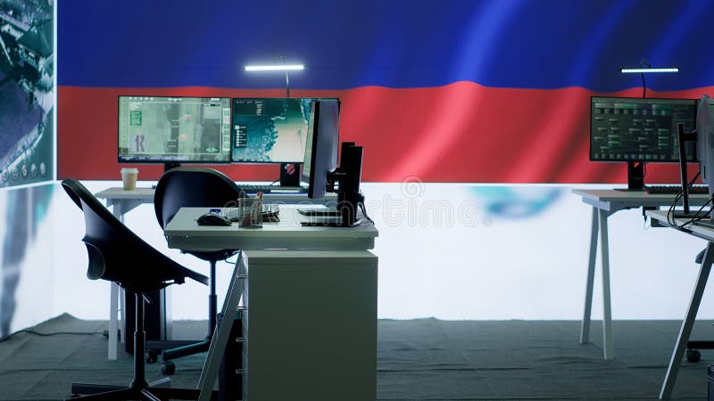Empty Russian Army Command Center Big Screen Showing National Flag ...