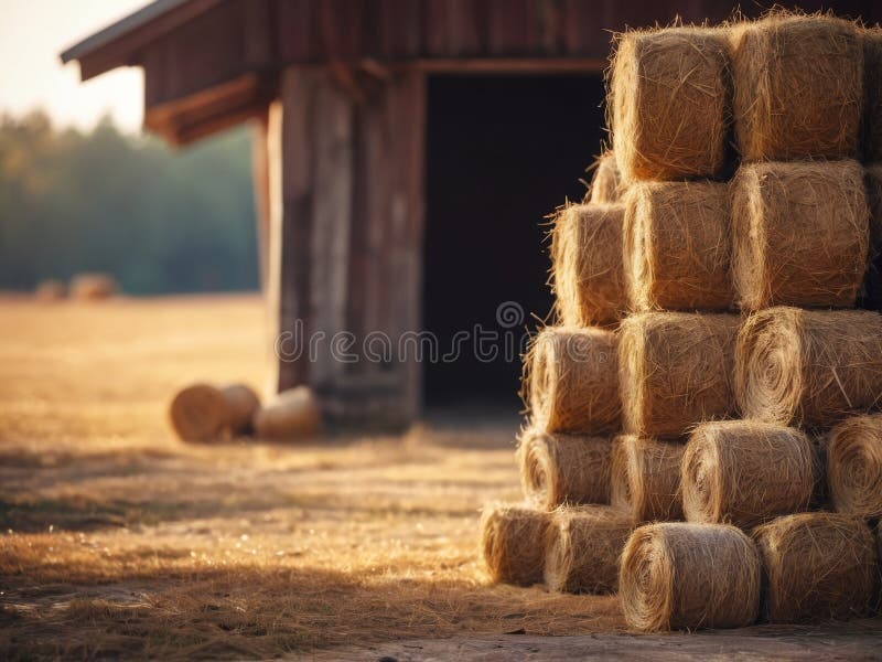 Empty Rustic Barn with Wooden Planks and Hay Bales. Stock Image - Image ...