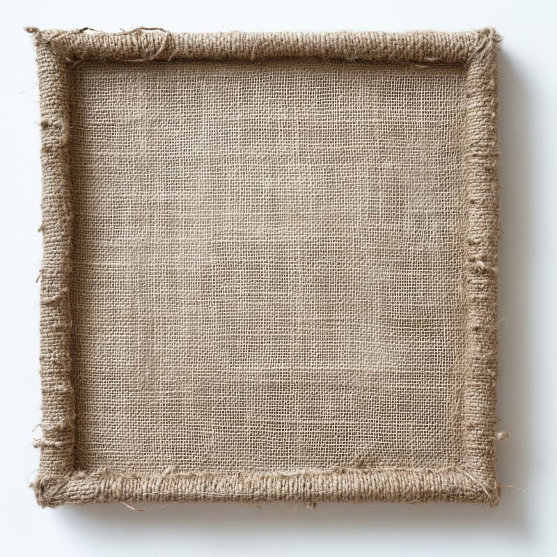 Empty Rustic Burlap Canvas Frame on White Background for Creative ...