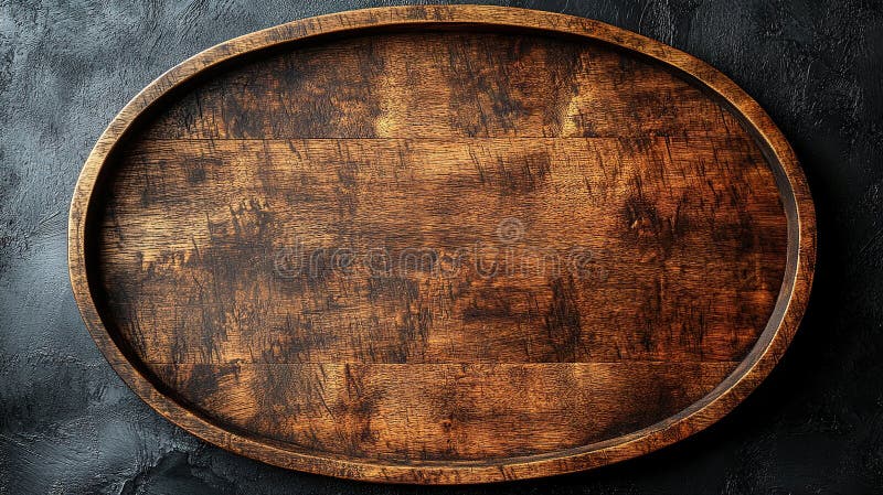 Empty Rustic Oval Wooden Tray on Dark Background Stock Illustration ...