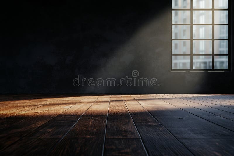 Empty Rustic Room Interior with Old Wooden Floor and Large Window ...