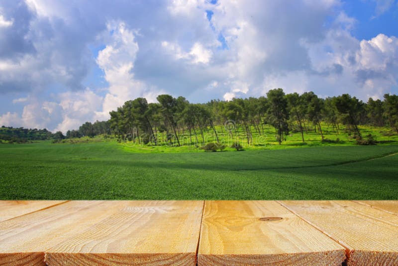 Empty Rustic Table in Front of Countryside Background. Product Display ...