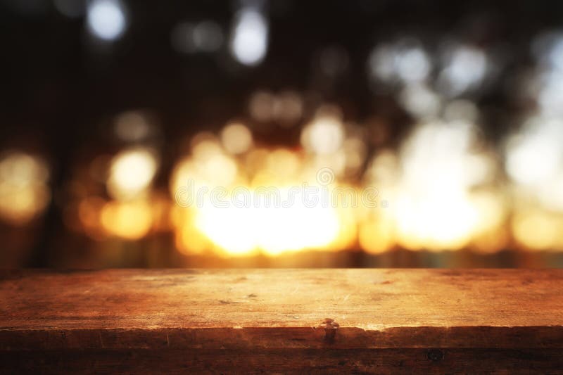 Empty Rustic Table in Front of Countryside Background. Product Display ...
