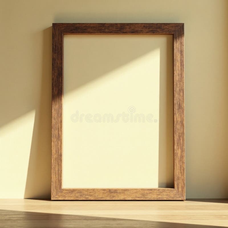 Empty Rustic Wood Frames Against Beige Wall, Sunlight Streaming ...