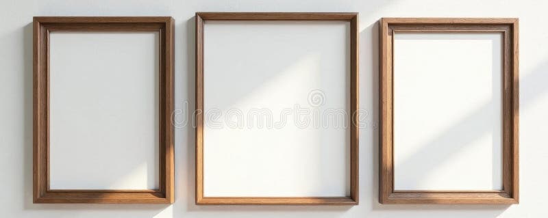 Empty Rustic Wood Frames, Light Wall Background, Artwork, Blank Stock ...