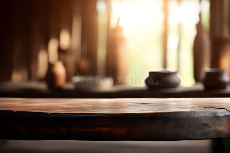 Empty Rustic Wood Table with Blurred Background, Ai Generative ...