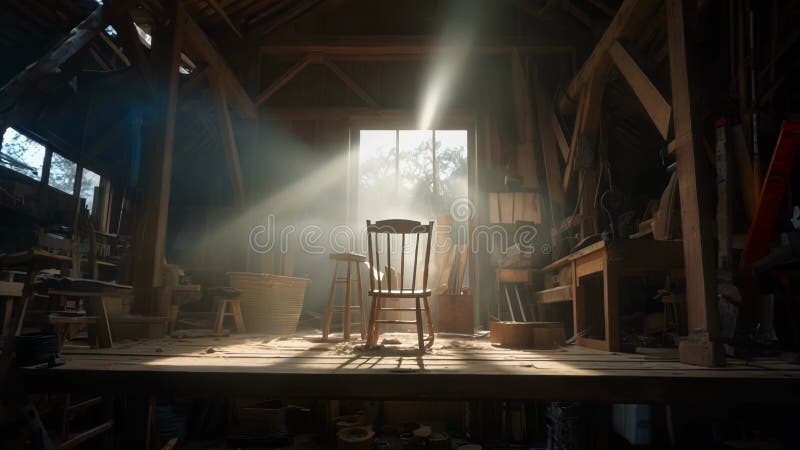 Empty Rustic Wood Workshop Bathed in Beams of Sunlight Stock Video ...