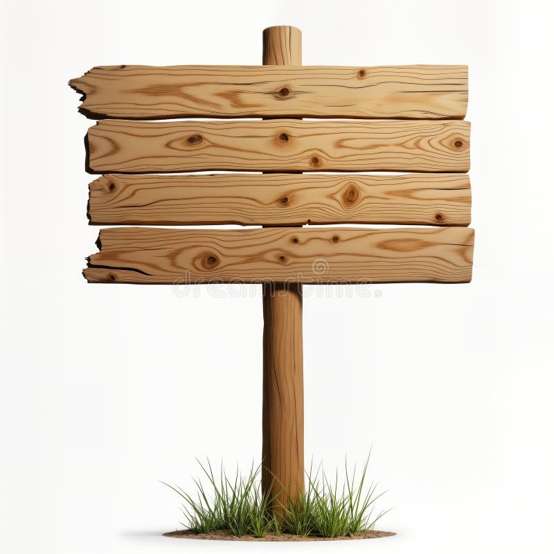 Empty Rustic Wooden Sign on Post. Isolated on White Background. Blank ...