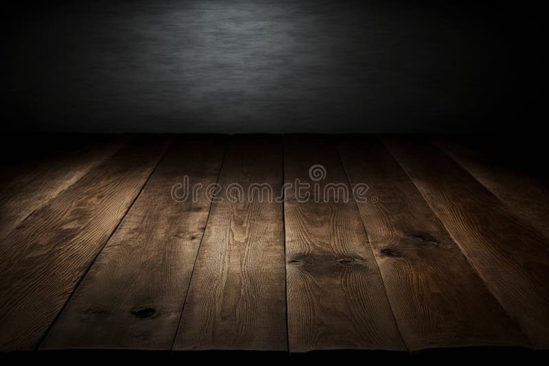 Empty Rustic Wooden Table in Dark Room with Vintage Wood Style ...