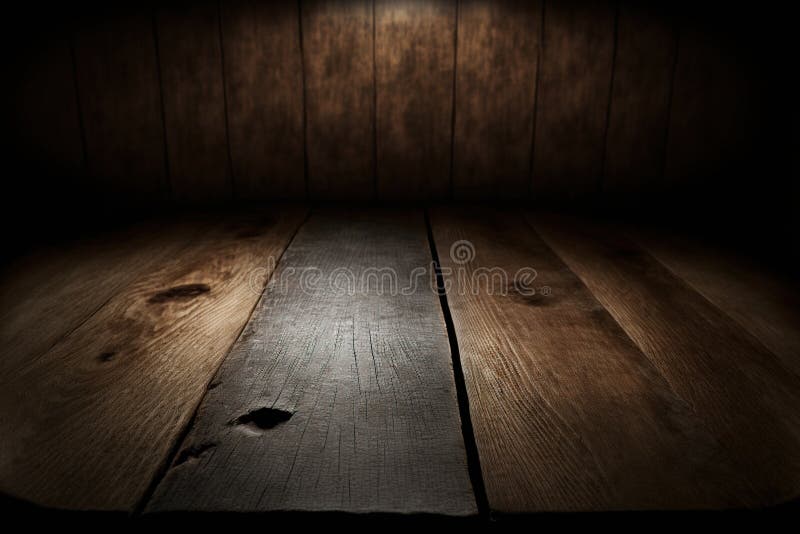 Empty Rustic Wooden Table in Dark Room with Vintage Wood Style ...