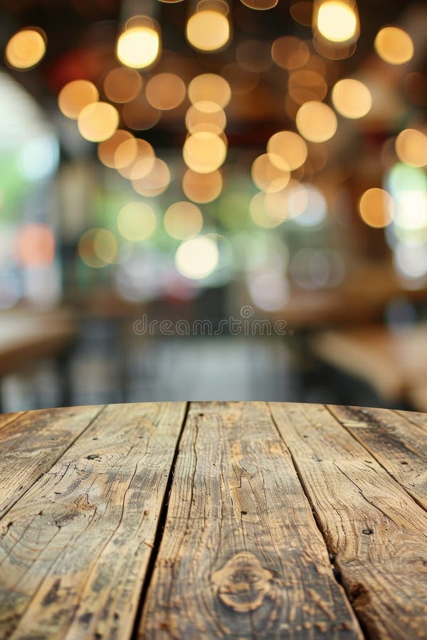 Empty Rustic Wooden Table Top with Blurred Background of Cafe ...