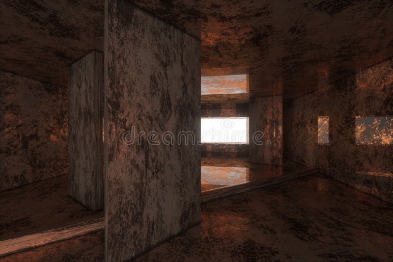 Empty Rusty Room with Light Coming in from the Window, 3d Rendering ...