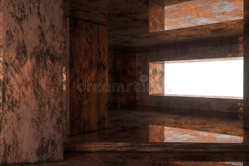 Empty Rusty Room with Light Coming in from the Window, 3d Rendering ...