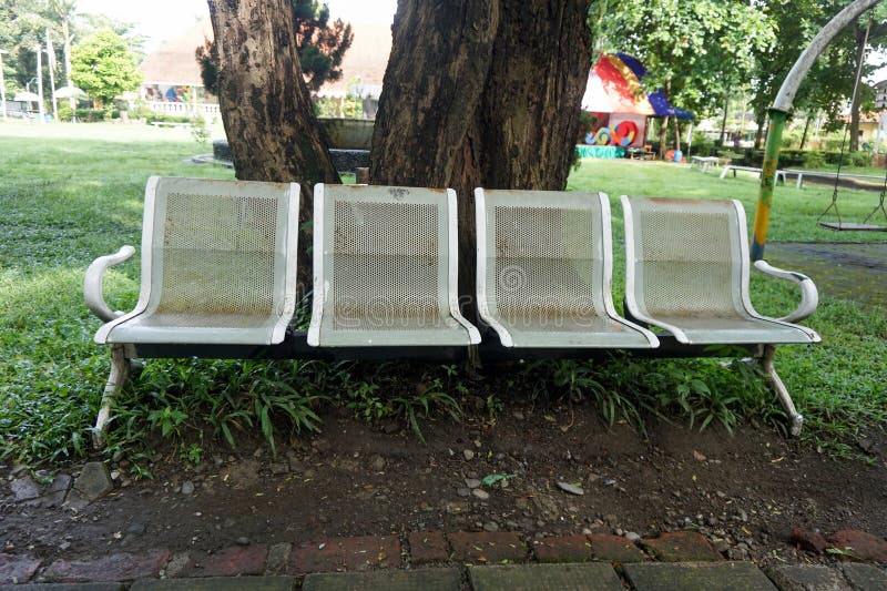 Empty Rusty White Park Bench Front View Stock Image - Image of ...