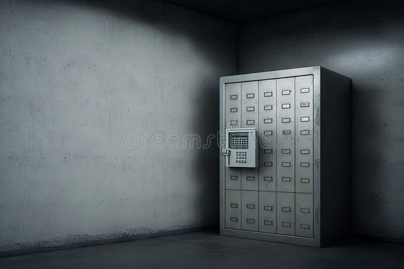 Empty Safe Deposit Box Standing Against Wall in Office Stock ...