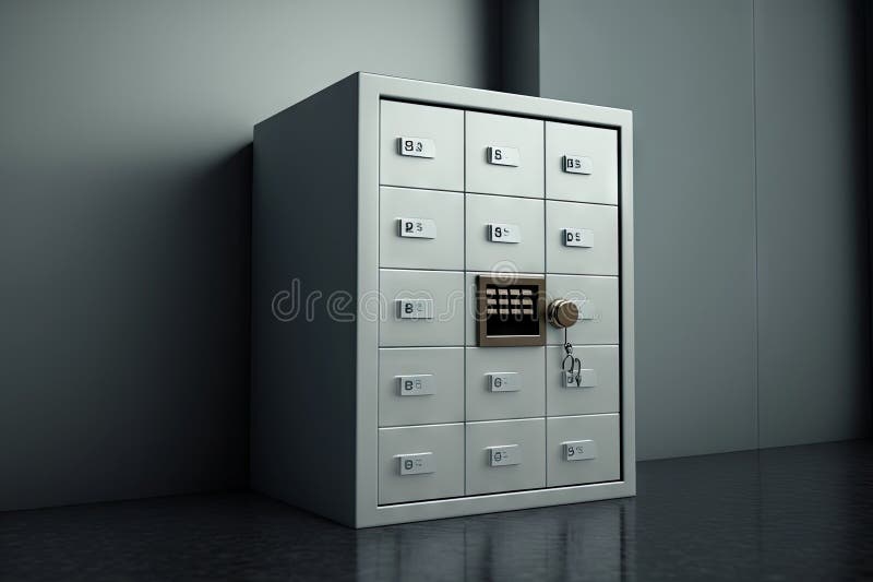 Empty Safe Deposit Box Standing Against Wall in Office Stock ...