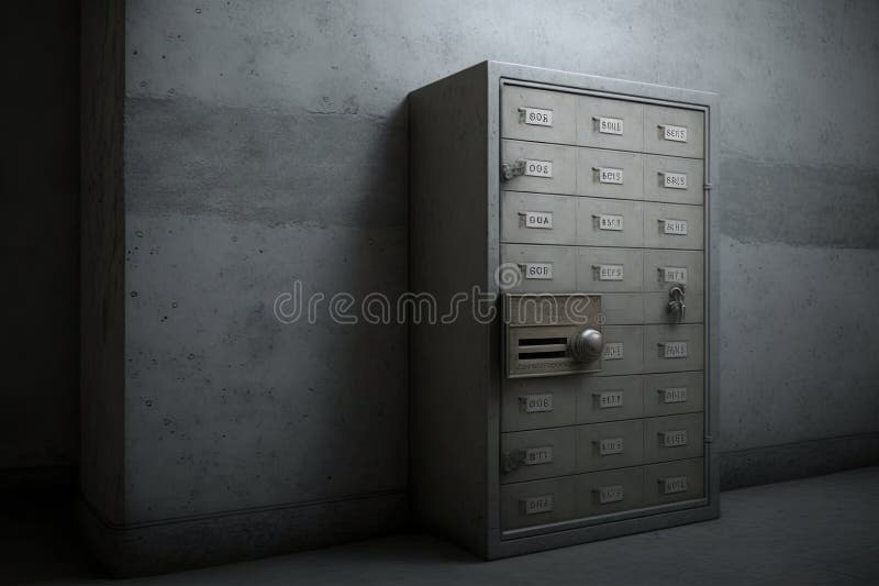 Empty Safe Deposit Box Standing Against Wall in Office Stock ...