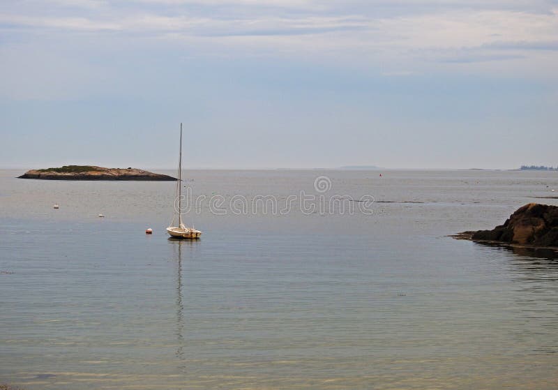 The Sailboat between the Empty Sunbeds in the Bay Stock Image - Image ...