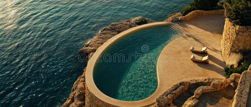 Hyper-realistic View of an Empty Saltwater Pool with Sandy Beach Entry ...