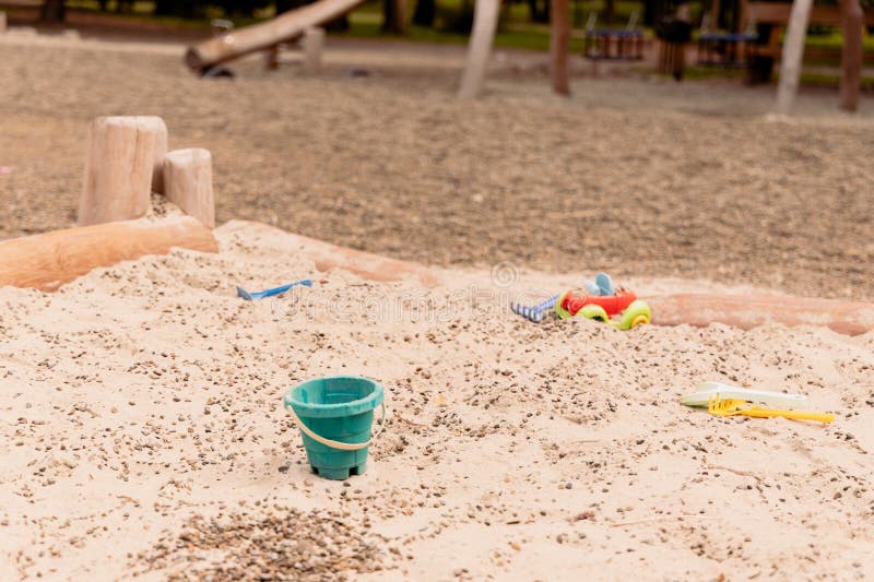 Empty Sand Box Playground for Children with Plastic Toys Bucket and ...