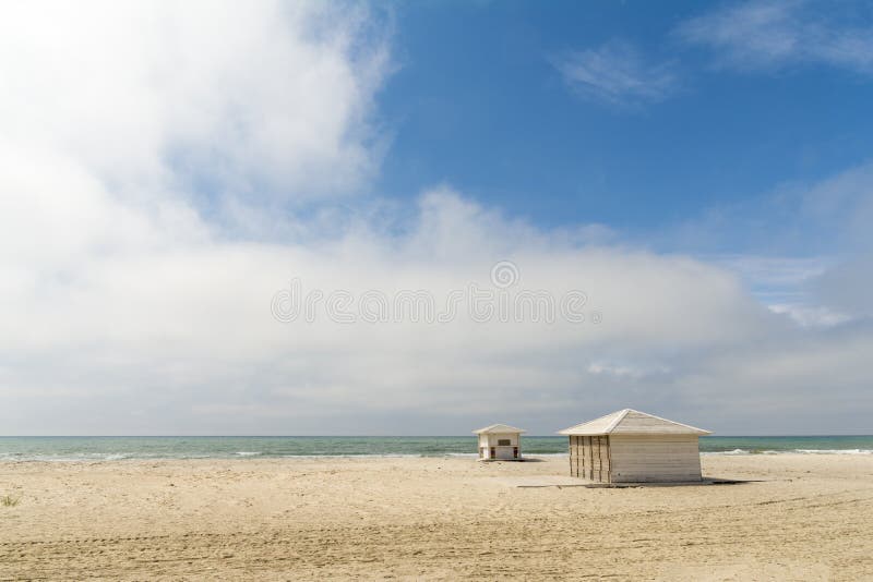Empty Sandy Beach with Closed Bars Stock Image - Image of devastation ...
