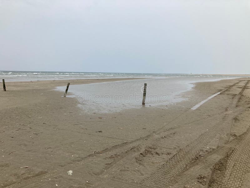Empty Sandy Beach on a Misty Day Stock Photo - Image of beach, sandy ...