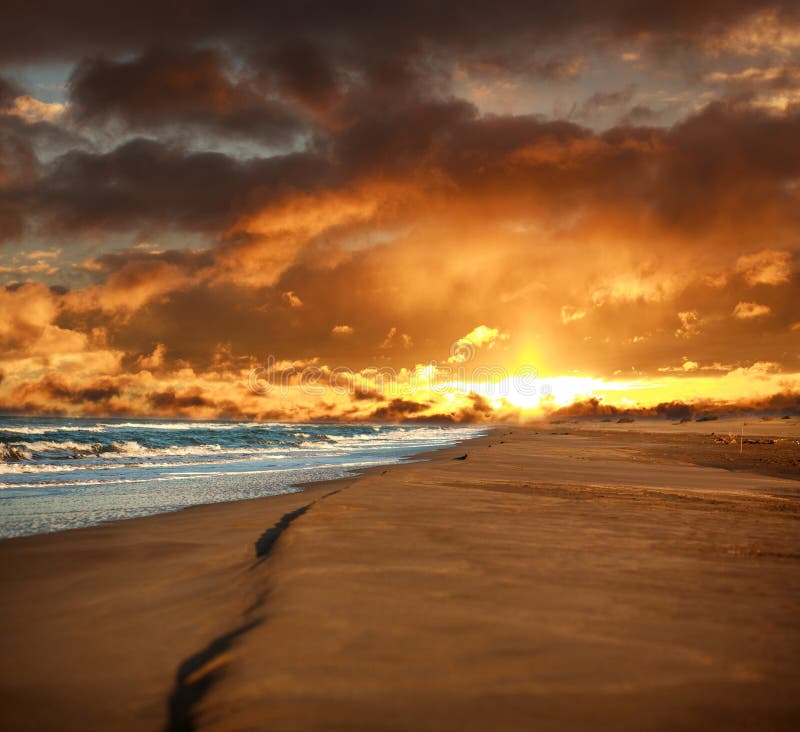 Empty Sandy Beach and Windy Sea on Dramatic Sky Stock Image - Image of ...