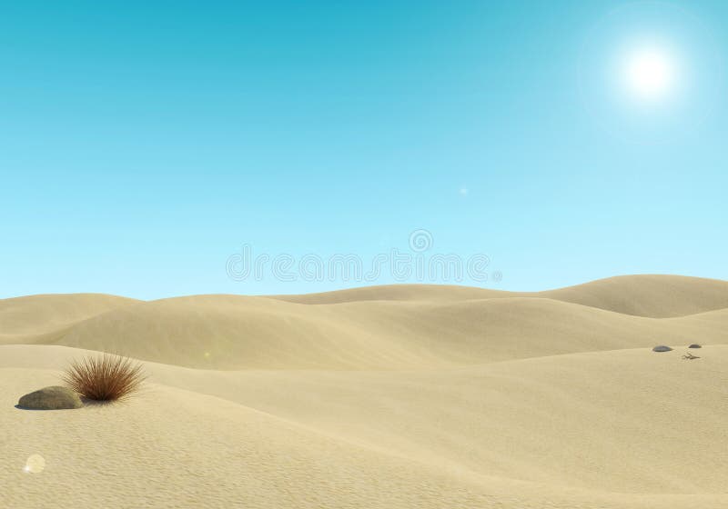 Empty Sandy Desert Landscape and Blue Sky Background Stock Illustration ...