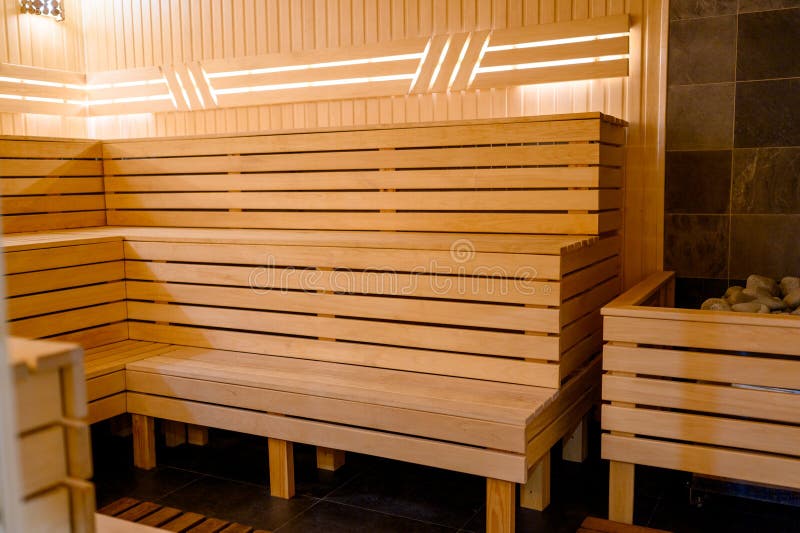 Empty Sauna Room Background. Wooden Sauna, Spa Room Stock Image - Image ...