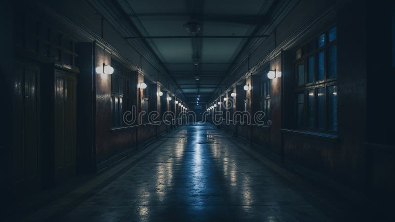Empty and Scary Building Corridor. Dark Tone.- Generative Ai Stock ...