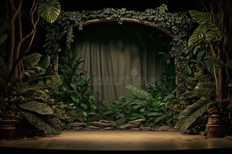 Empty Scene for Advertising with Green Tropical Jungle Leaves ...