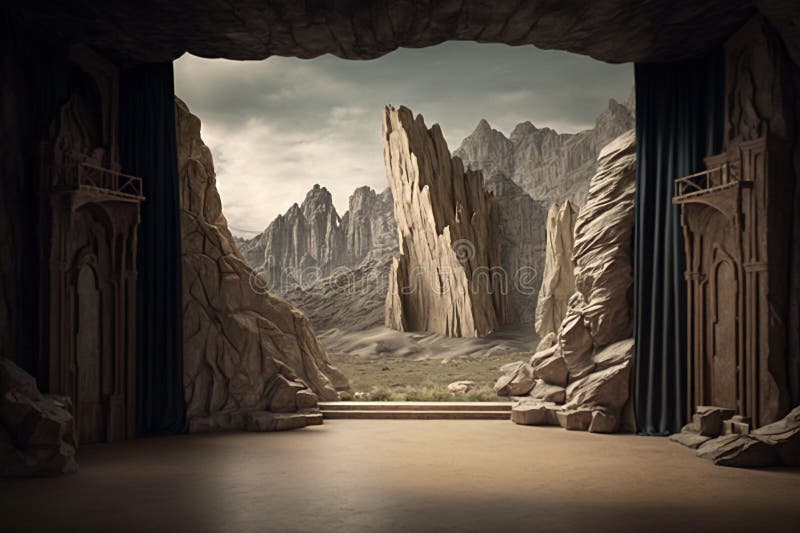 Empty Scene in a Cave among the Rocks Generative AI Stock Illustration ...