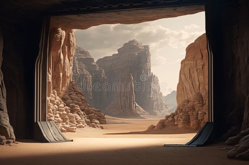 Empty Scene in a Cave among the Rocks Generative AI Stock Illustration ...