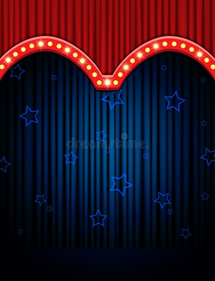 Empty Scene with Red Stage Podium, Stars and Blue Curtain Stock ...