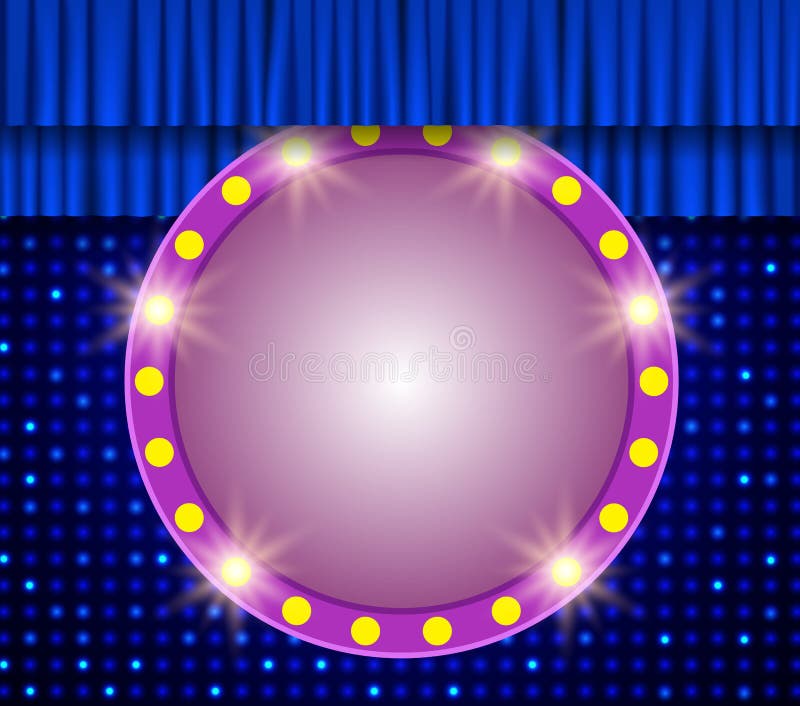 Empty Scene with Retro Banner and Blue Curtain Stock Illustration ...