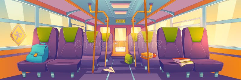 Empty School Bus Interior with Book on Seat Vector Stock Vector ...