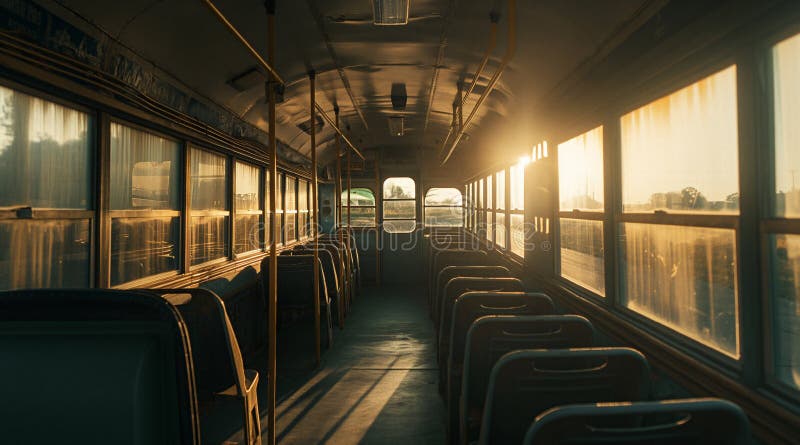 Empty School Bus Interior at Sunset Reflecting on Education Journey ...