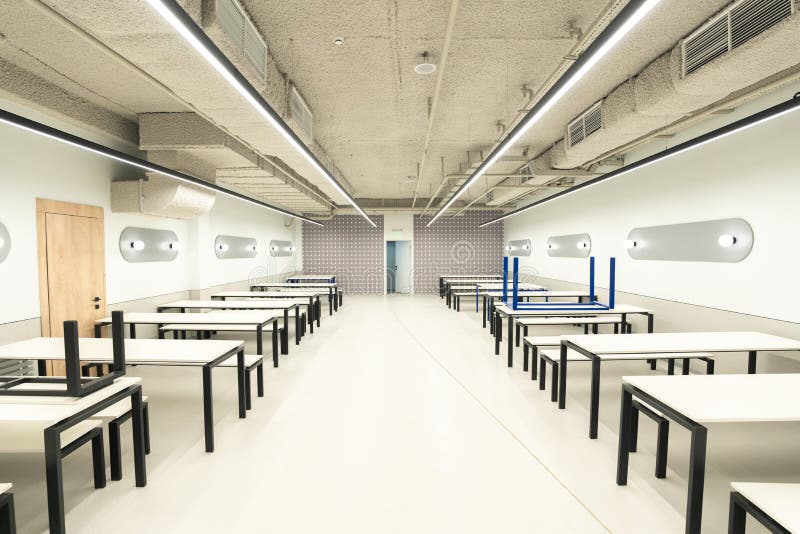 Empty School Cafeteria. Tables in Buffet Stock Photo - Image of ...