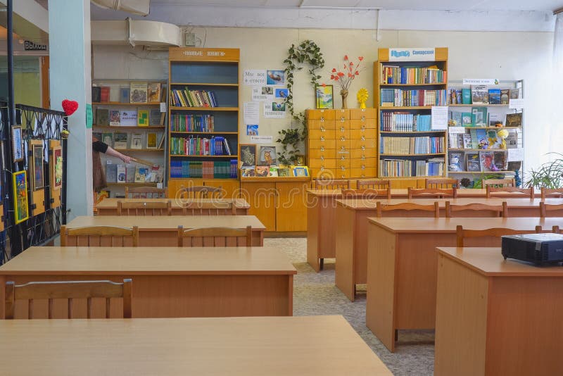 Empty School Class. in the Background are Shelves of Books Editorial ...