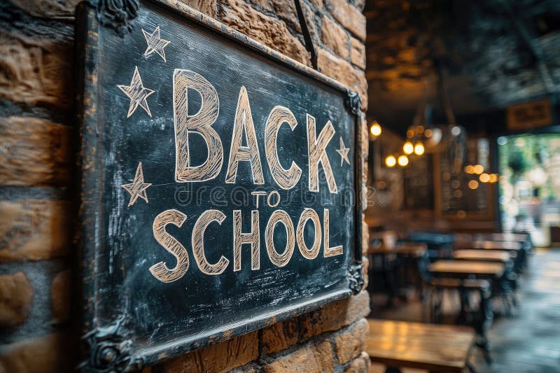 Empty School Classroom with "BACK TO SCHOOL" Message in Blackboard Stock Illustration ...
