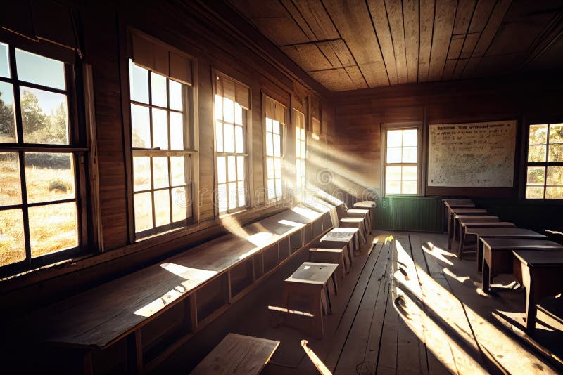 Empty School Classroom Filled with Sunbeams Streaming through the ...