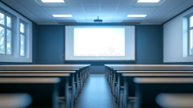 Empty School Classroom Interior, Lecture Hall with Rows of Desks, Light ...