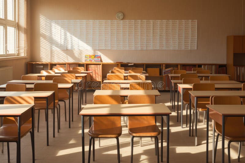 Empty School Classroom in Sunlight, Back To School Concept. Generative ...