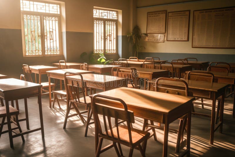 Empty School Classroom in the Sunlight, Back To School. Generative Ai ...