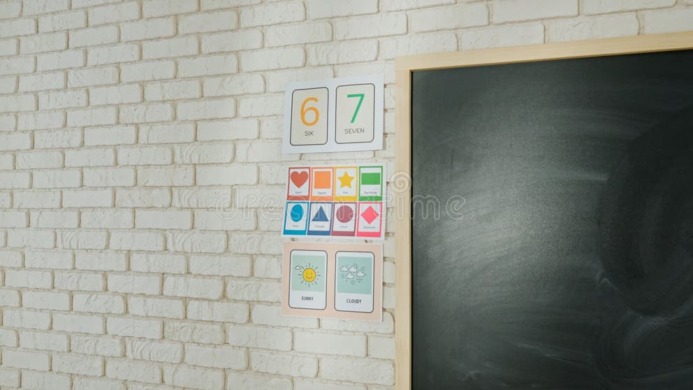 Empty School Classroom, Rays of Sunshine on Chalkboard, Workspace for ...