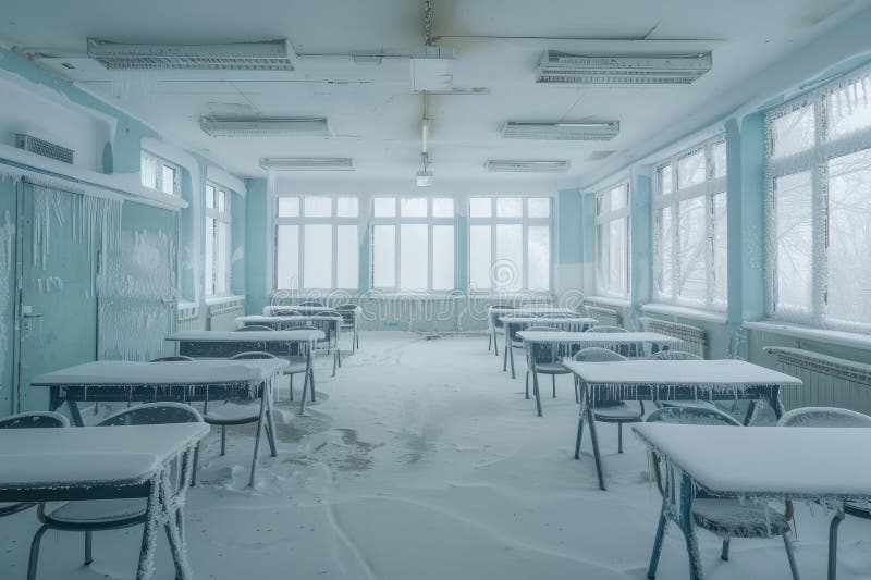Empty School Classroom with Rows of Desks and Chairs Under Natural ...