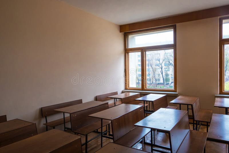 Empty Classes with School Students Tables after Studying Year is Over ...
