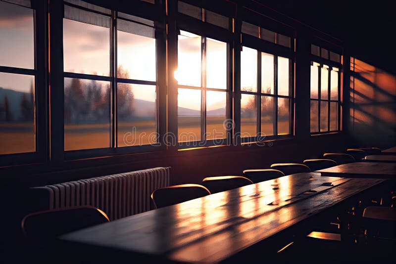 Empty School Classroom, with Subtle Reflections in the Windows, during ...