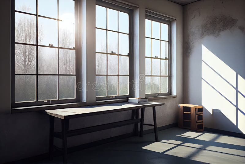 Empty School Classroom, with View Out the Window of the Sunny Day ...