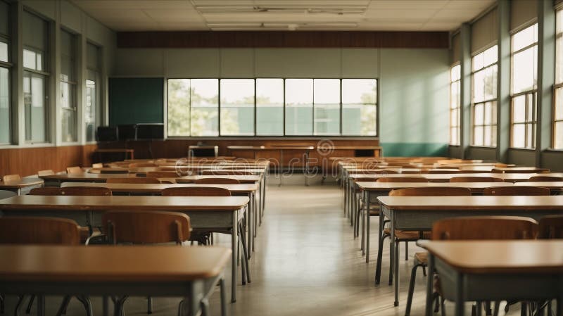 Empty School Classroom without Young Student. Blurry View of Elementary ...